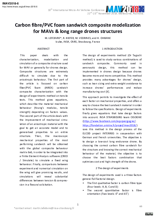 (PDF) Carbon fibre/PVC foam sandwich composite modelization for MAVs ...