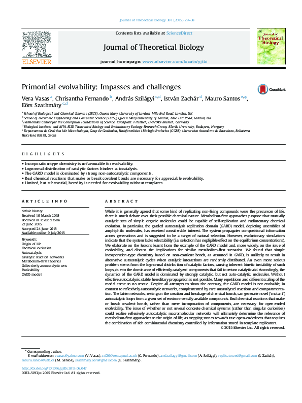 (PDF) Primordial evolvability: Impasses and challenges