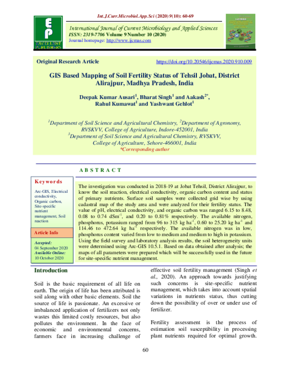 (PDF) GIS Based Mapping of Soil Fertility Status of Tehsil Jobat ...