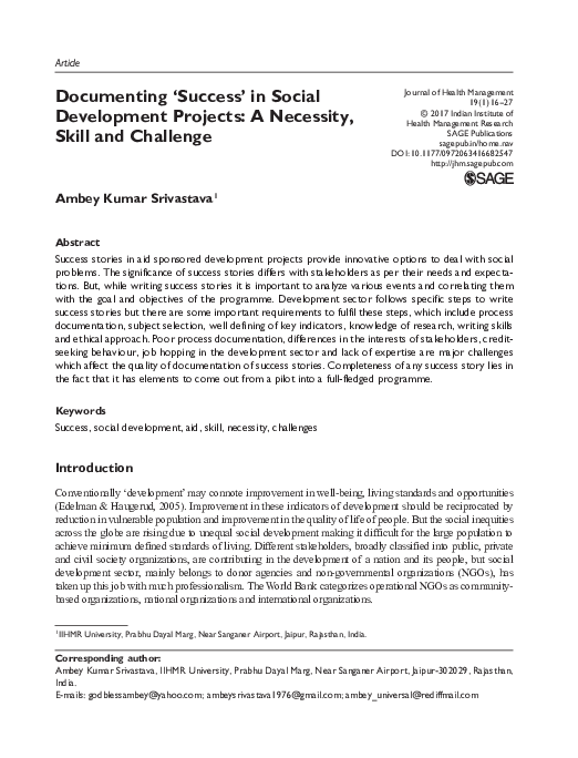 (PDF) Documenting ‘Success’ in Social Development Projects