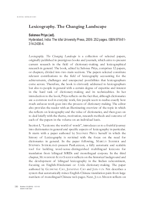 (PDF) Review of "Lexicography. The Changing Landscape