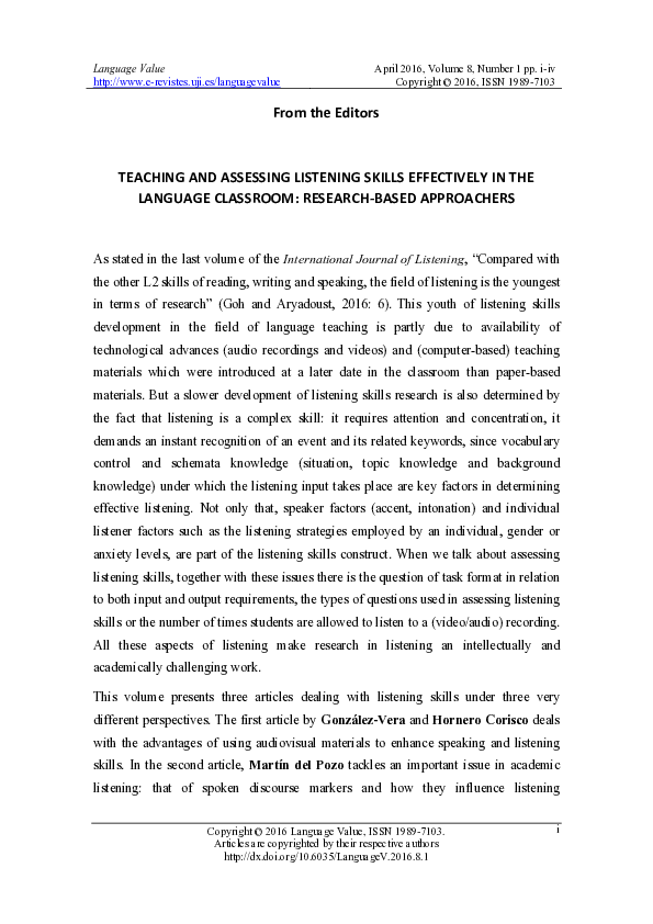 (PDF) Teaching and assessing listening skills effectively in the ...