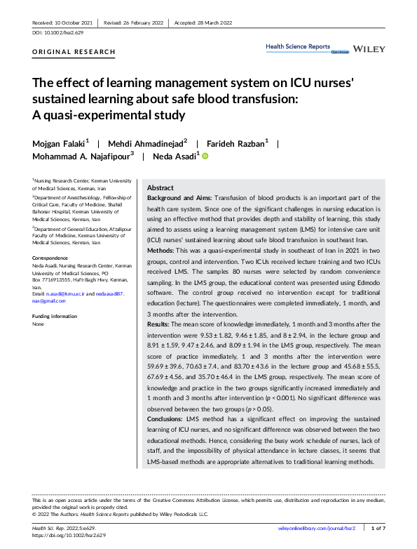 (PDF) The effect of learning management system on ICU nurses' sustained learning about safe ...