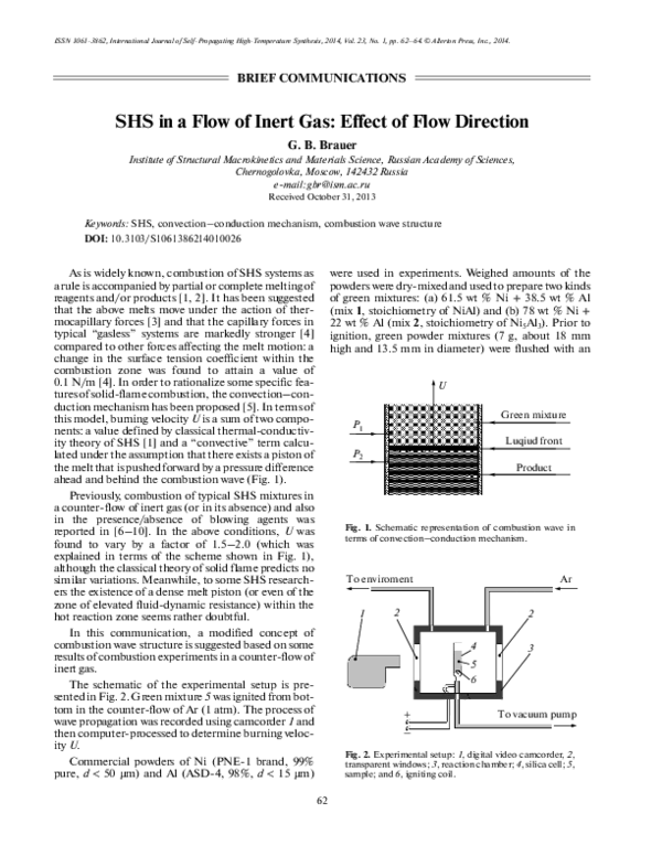 (PDF) SHS in a flow of inert gas: Effect of flow direction