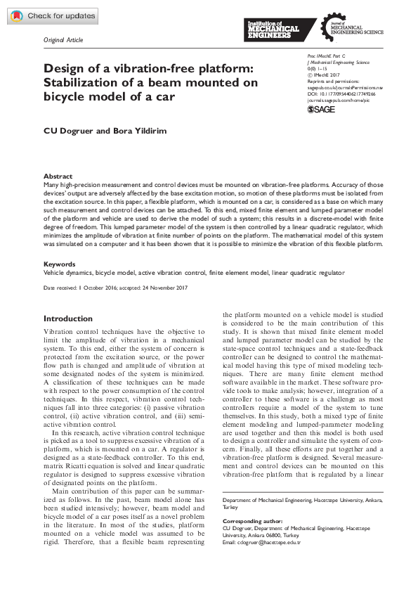 (PDF) Design of a vibration-free platform: Stabilization of a beam ...