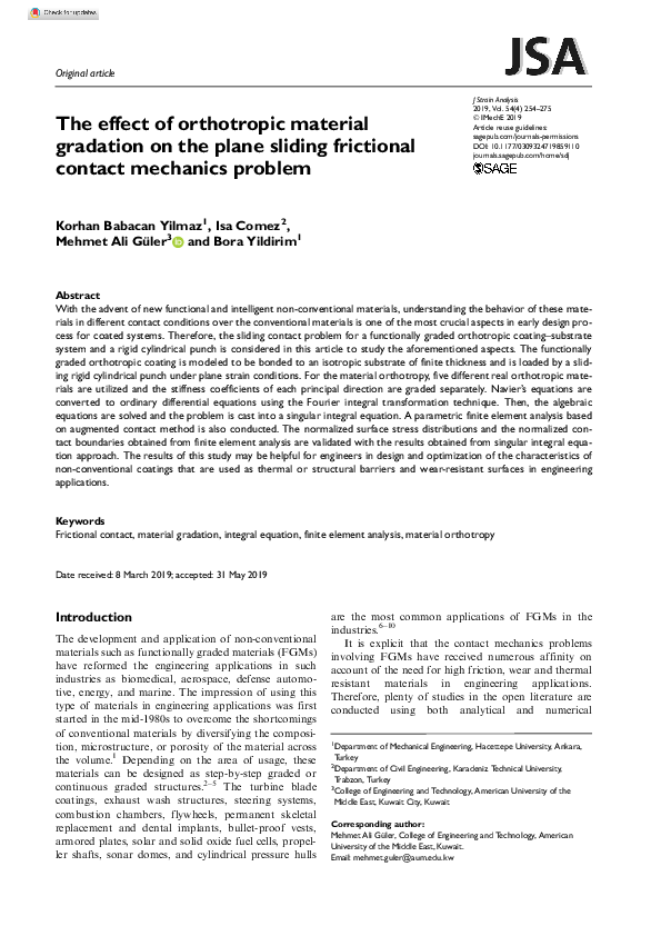 Pdf The Effect Of Orthotropic Material Gradation On The Plane Sliding Frictional Contact