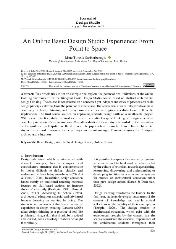 (PDF) An Online Basic Design Studio Experience: From Point to Space