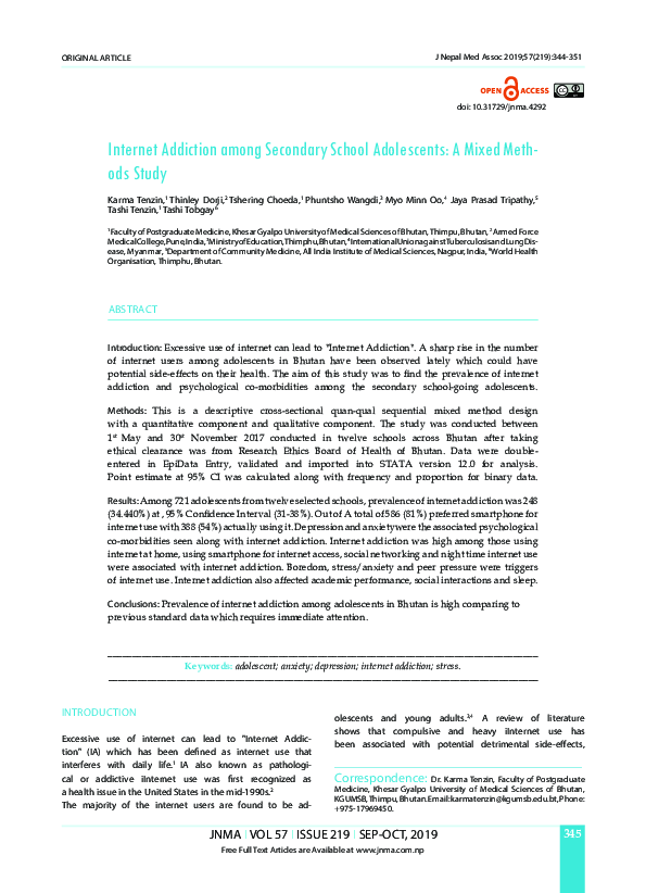(PDF) Internet Addiction among Secondary School Adolescents: A Mixed ...