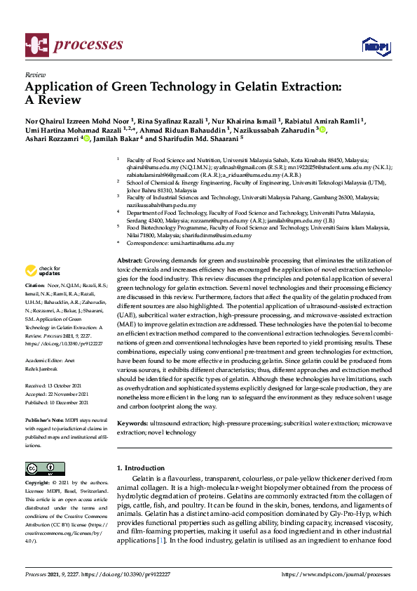 (PDF) Application of Green Technology in Gelatin Extraction: A Review