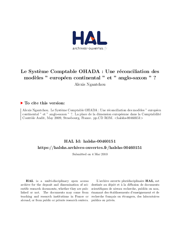 (PDF) Le Système Comptable OHADA : Une réconciliation des modèles « européen continental » et ...