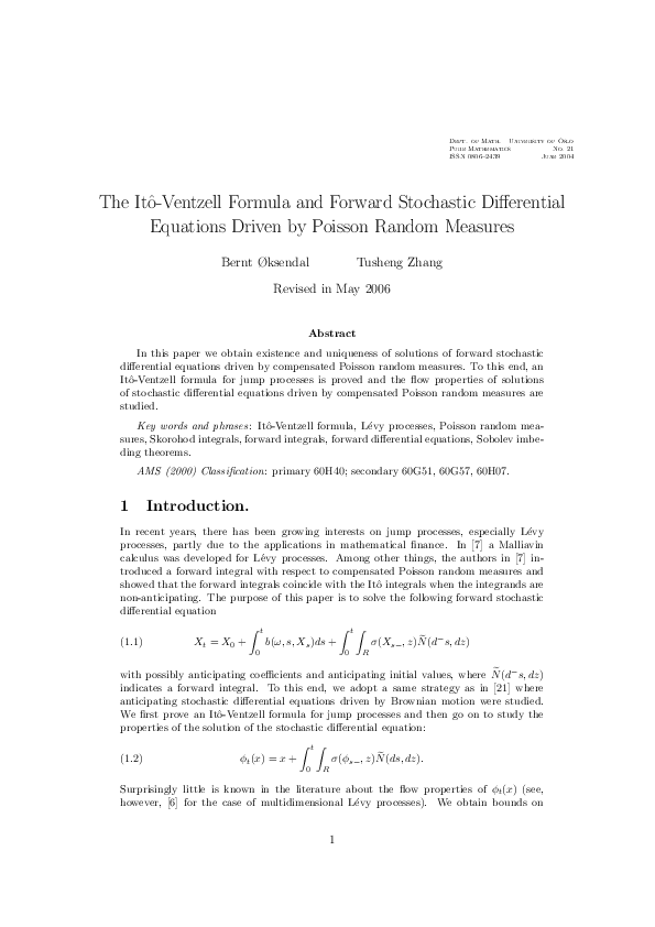 Pdf The Itô Ventzell Formula And Forward Stochastic Differential Equations Driven By Poisson