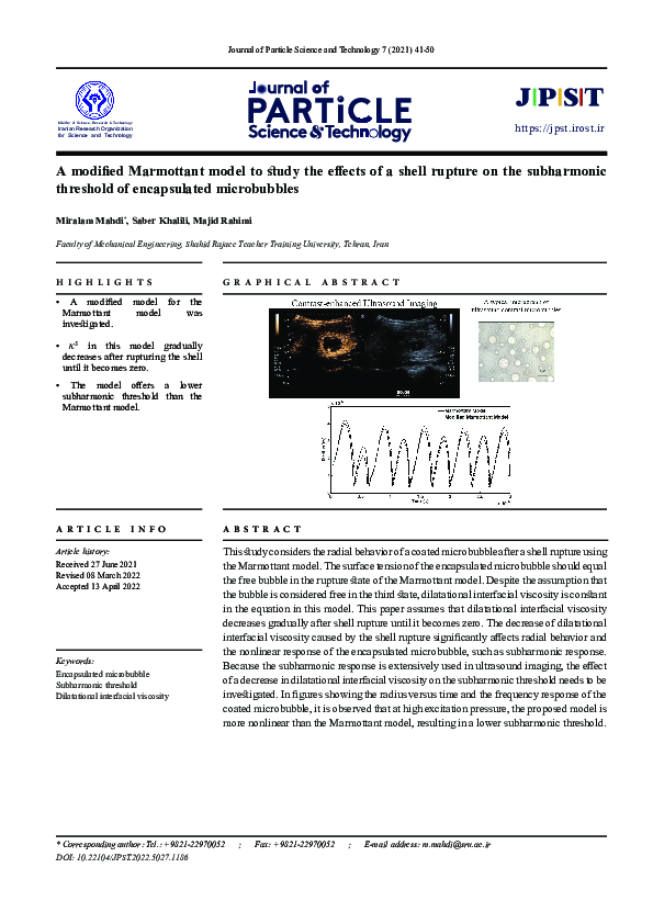 (PDF) A modified Marmottant model to study the effects of a shell rupture on the subharmonic ...