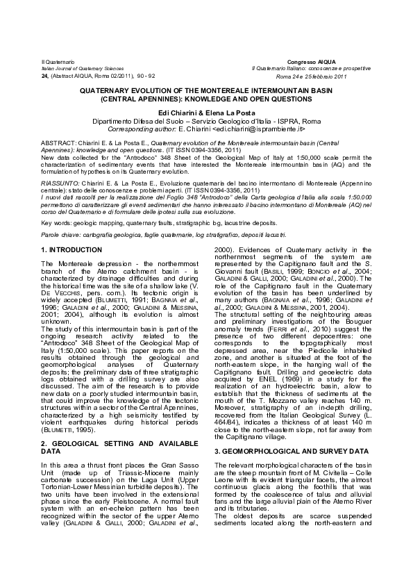 (PDF) Quaternary Evolution of the Montereale Intermountain Basin ...