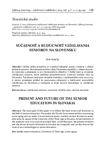 (PDF) Present and Future of the Senior Education in Slovakia
