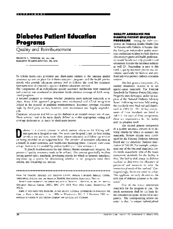 (PDF) Diabetes Patient Education Programs: Quality and Reimbursement