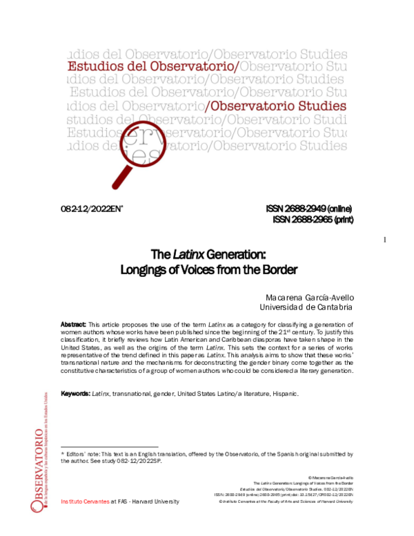 (PDF) The Latinx Generation: Longings of Voices from the Border