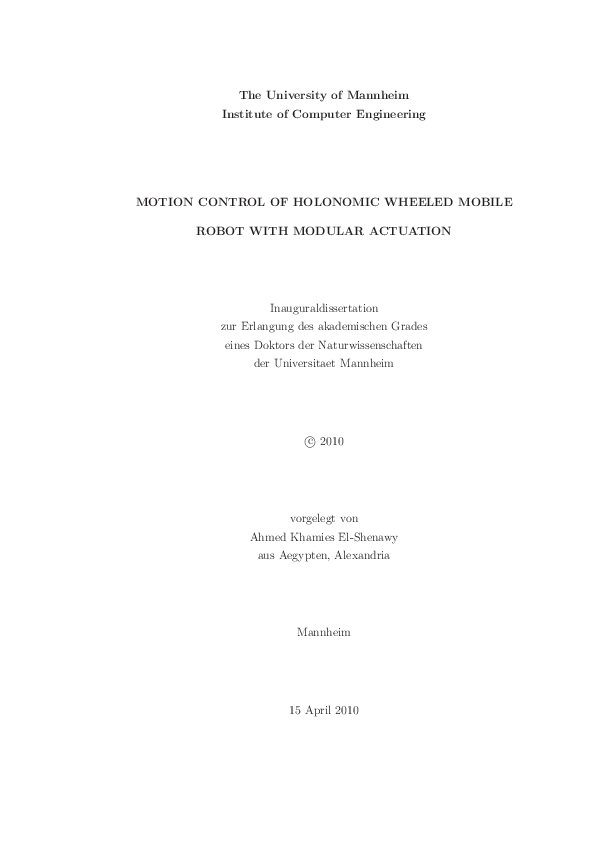 (PDF) Motion Control of Holonomic Wheeled Mobile Robot with Modular ...