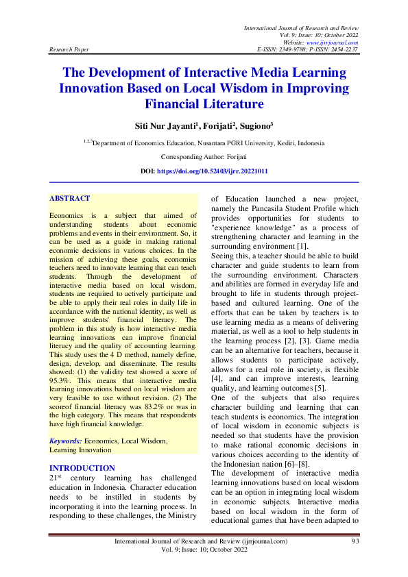 (PDF) The Development of Interactive Media Learning Innovation Based on Local Wisdom in ...