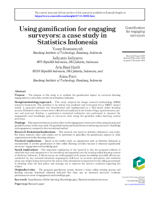 (PDF) Using gamification for engaging surveyors: a case study in Statistics Indonesia