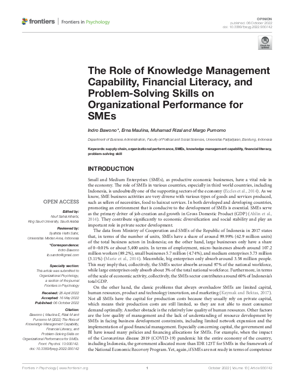 (PDF) The Role of Knowledge Management Capability, Financial Literacy, and Problem-Solving ...