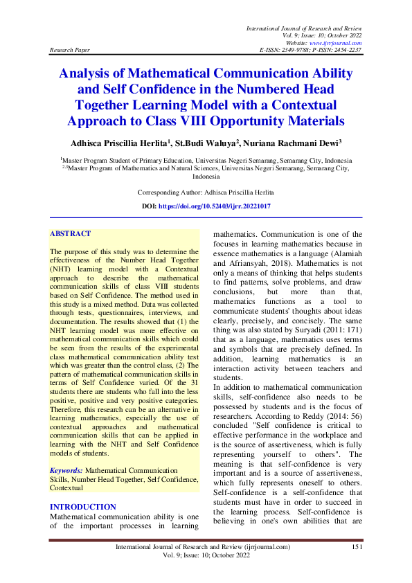 (PDF) Analysis of Mathematical Communication Ability and Self ...