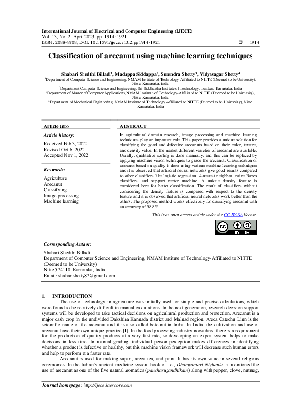 (PDF) Classification of arecanut using machine learning techniques