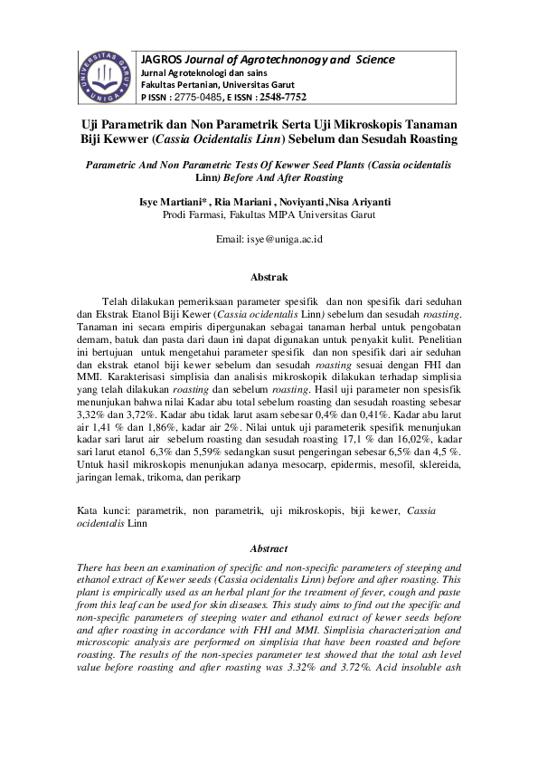 (PDF) Uji Parametrik dan Non Parametrik Serta Uji Mikroskopis Tanaman ...