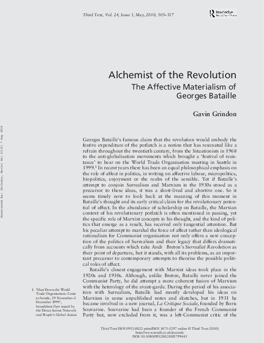 (PDF) “Alchemist of the Revolution: The Affective Materialism of Georges Bataille.” Third Text ...