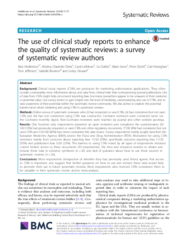 (PDF) The use of clinical study reports to enhance the quality of ...