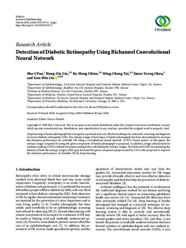 (PDF) Detection of Diabetic Retinopathy Using Bichannel Convolutional Neural Network