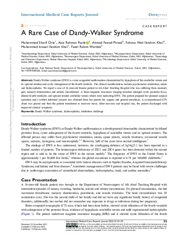 (PDF) A Rare Case of Dandy-Walker Syndrome