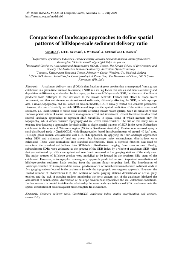 (PDF) Comparison of landscape approaches to define spatial patterns of hillslope-scale sediment ...