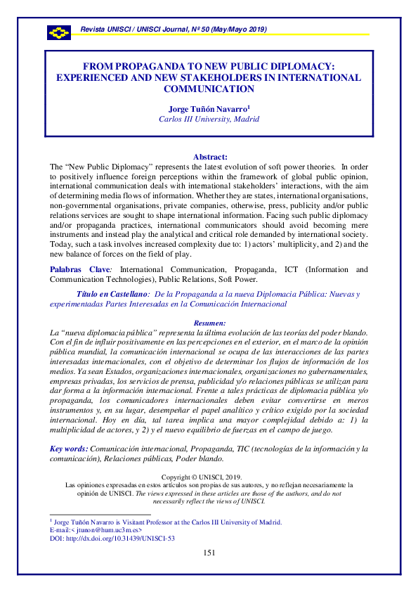 (PDF) From Propaganda to the New Public Diplomacy: Experienced and New ...