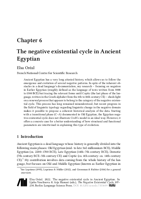 (PDF) The negative existential cycle in Ancient Egyptian