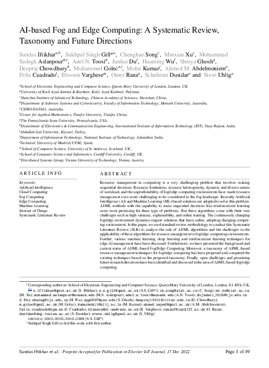 (PDF) AI-based Fog and Edge Computing: A Systematic Review, Taxonomy and Future Directions