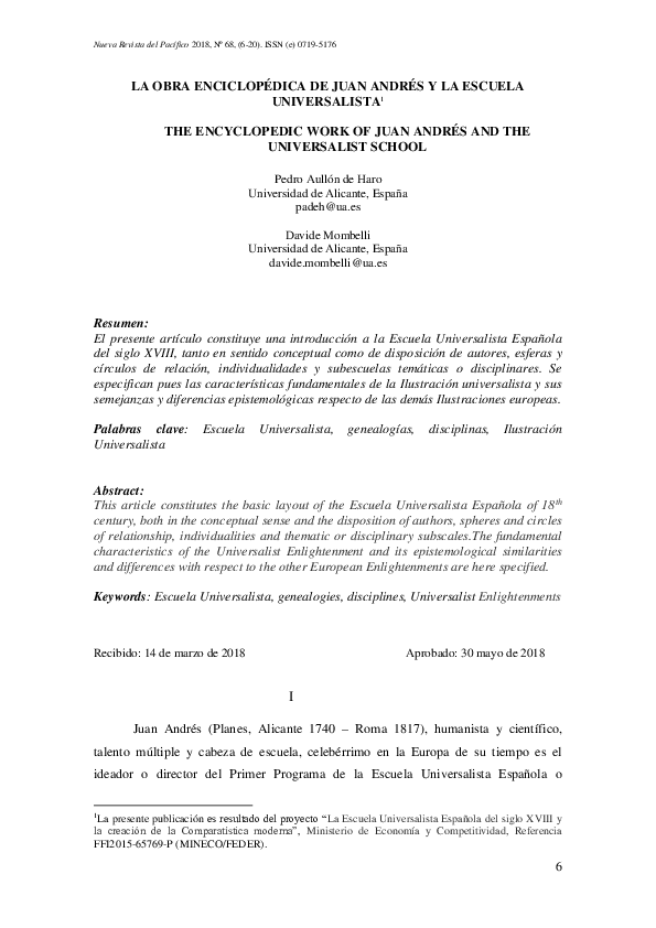 (PDF) La Obra Enciclopédica De Juan Andrés y La Escuela Universalista