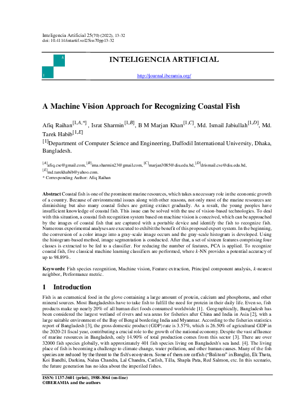 (PDF) A Machine Vision Approach for Recognizing Coastal Fish ...