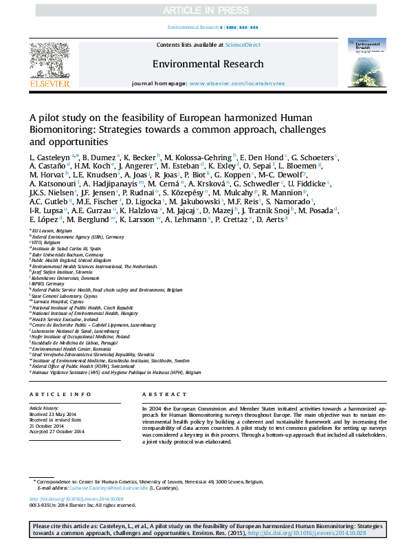 (PDF) A pilot study on the feasibility of European harmonized human ...