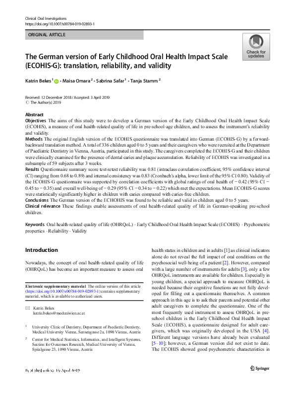 (PDF) The German version of Early Childhood Oral Health Impact Scale ...