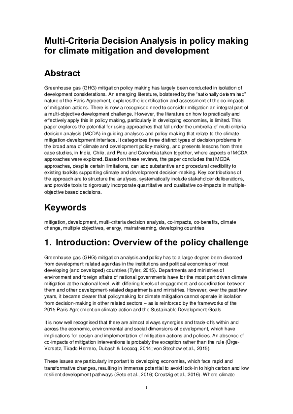 (PDF) Multi-criteria decision analysis in policy-making for climate mitigation and development