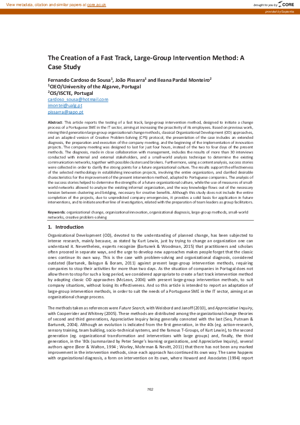 (PDF) The creation of a fast track, large-group intervention method: A ...