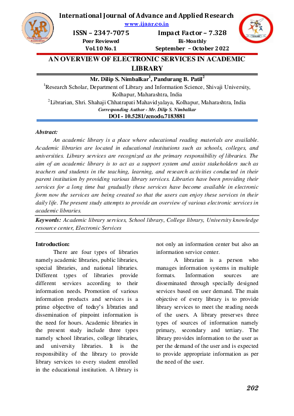 (PDF) An Overview Of Electronic Services In Academic Library