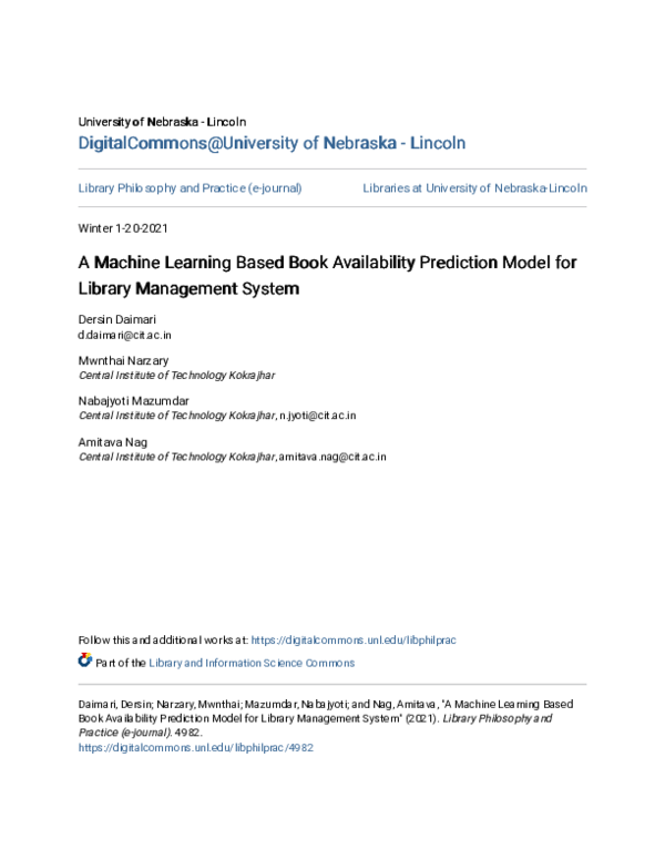 (PDF) A Machine Learning Based Book Availability Prediction Model for ...