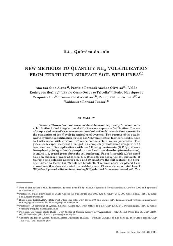 (PDF) New methods to quantify NH3 volatilization from fertilized surface soil with urea