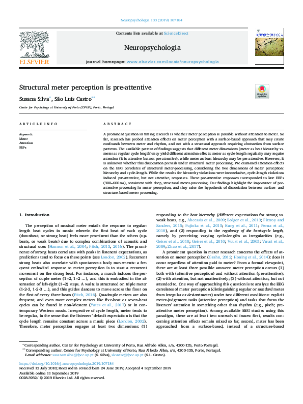(PDF) Structural meter perception is pre-attentive