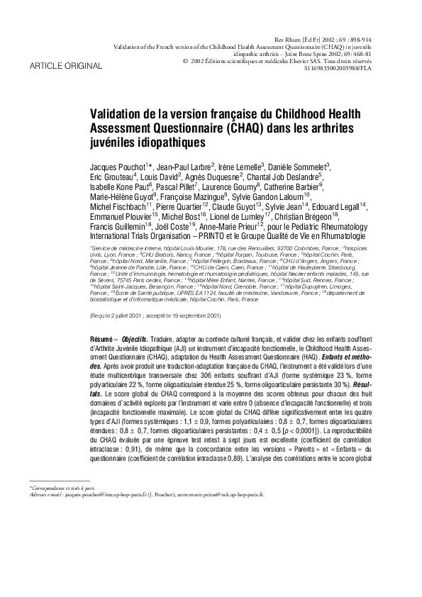 (PDF) Validation de la version française du Childhood Health Assessment ...