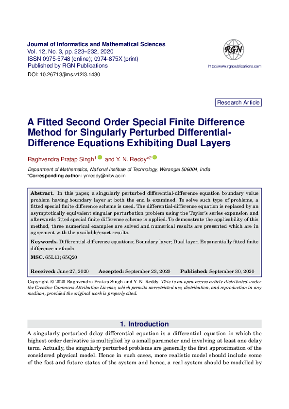 (PDF) A Fitted Second Order Special Finite Difference Method for Singularly Perturbed ...