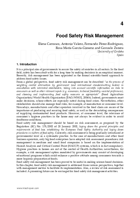 (PDF) Food Safety Risk Management