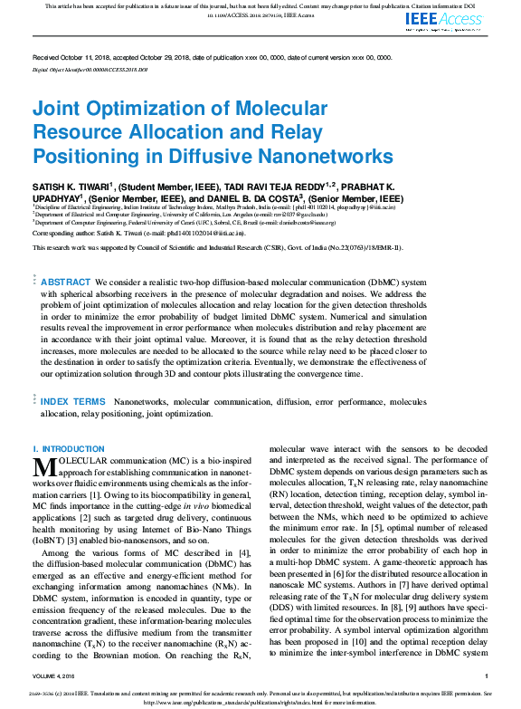 Pdf Joint Optimization Of Molecular Resource Allocation And Relay
