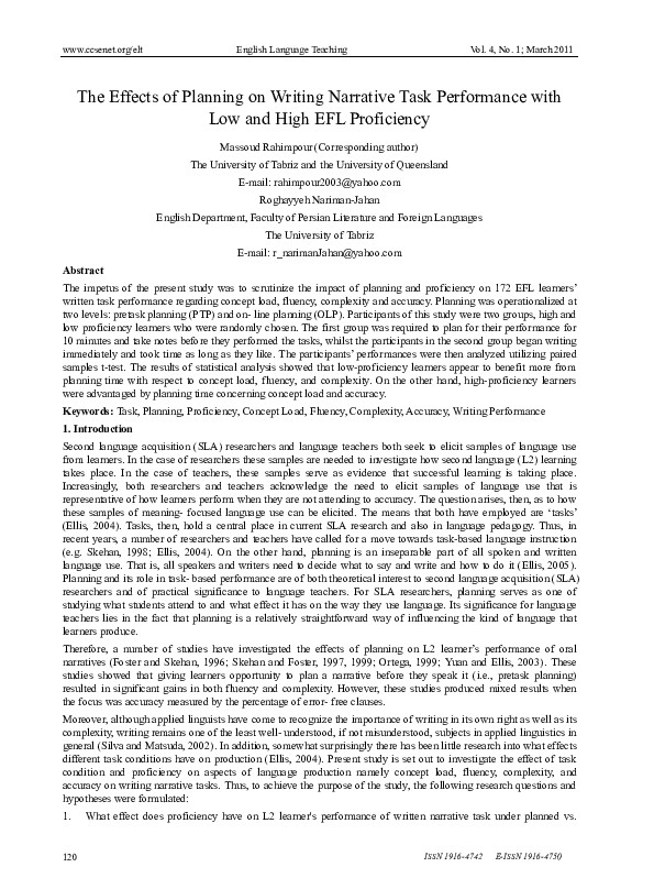 (PDF) The Effects of Planning on Writing Narrative Task Performance ...